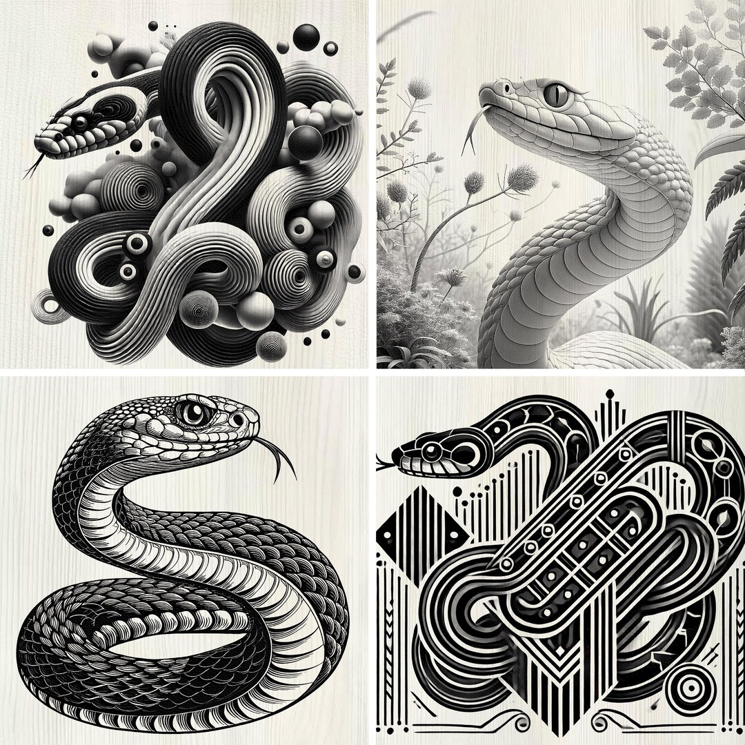 Set of 4 Snake Laser Engraving Files, Artistic High-contrast PNG ...