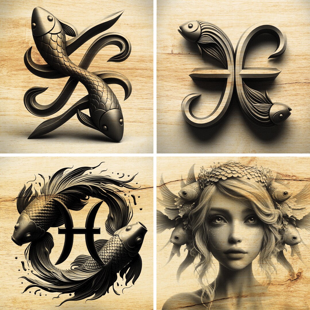 4-pack Pisces Zodiac Sign PNG Files for Laser Engraving | Premium ...