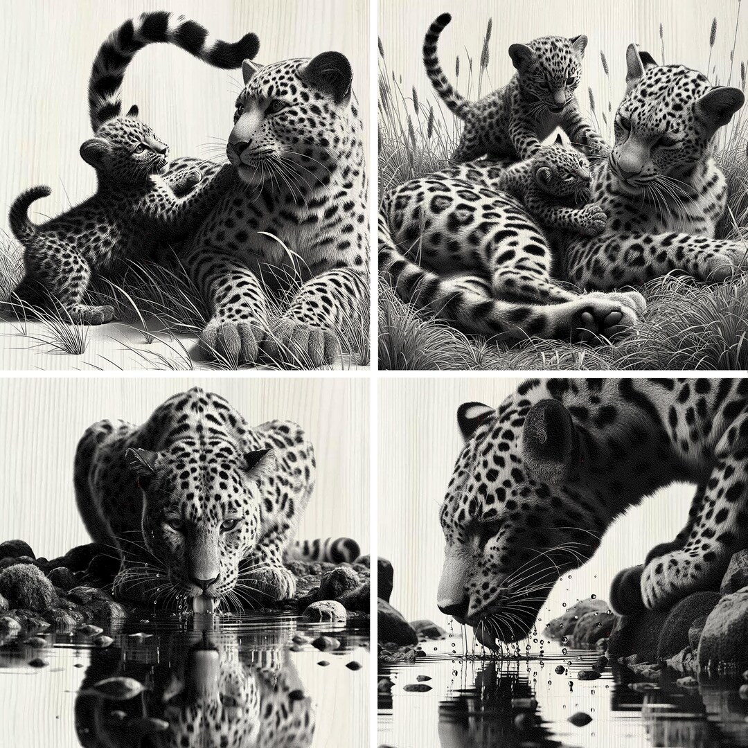 Leopard 4 PNG Files for Laser Engraving CNC, CO2, Lightburn, Glowforge ...