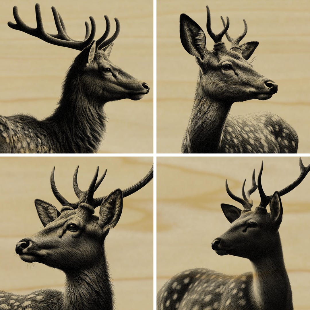 Deer 4 Png Files for Laser Engraving CNC, CO2, Lightburn, Glowforge ...