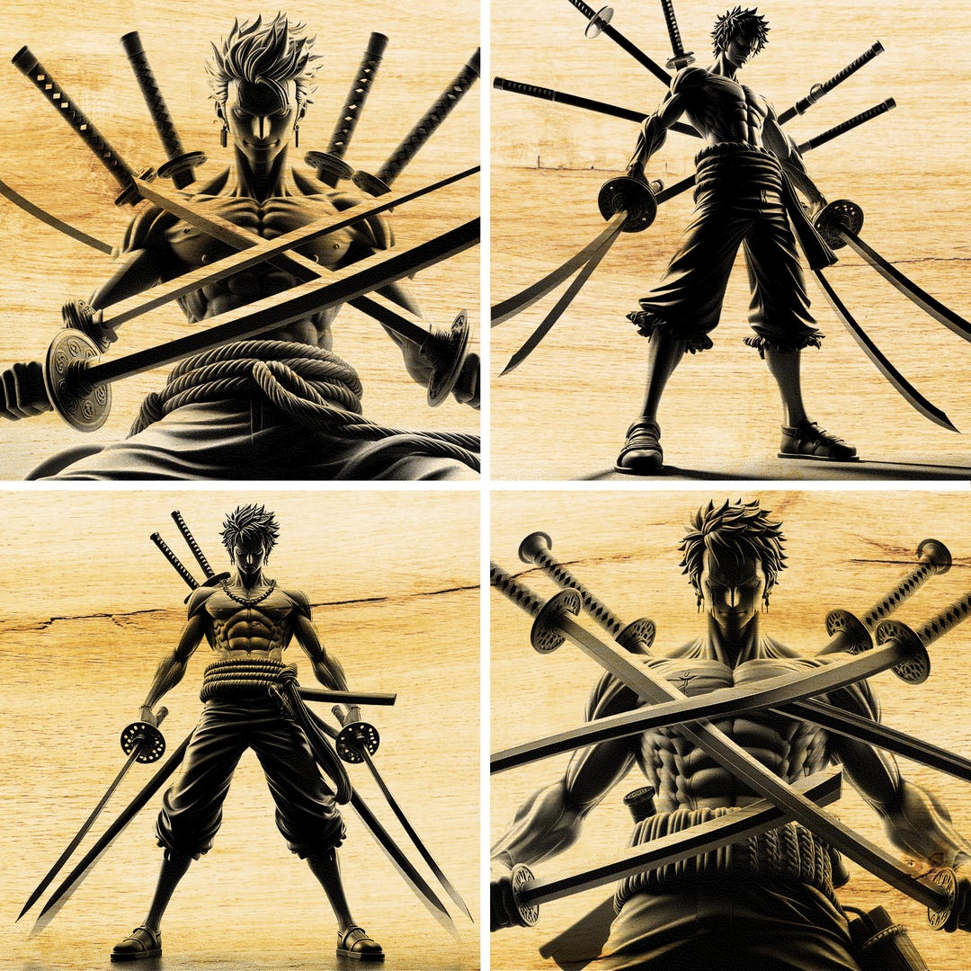One Piece 4 PNG Image File Set for Laser Engraving High Contrast 3D ...