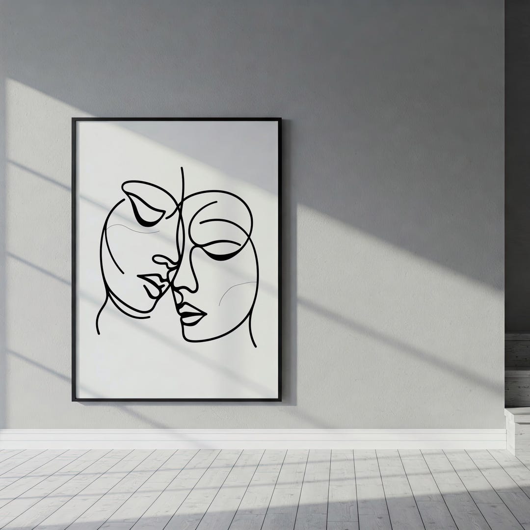 Minimalist Line Art of Two Faces — Abstract One Line Drawing, Emotional ...