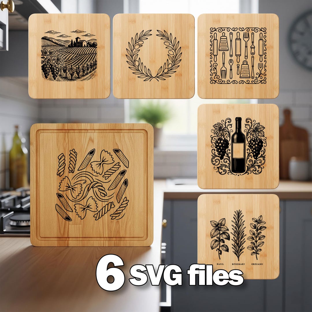Italian Kitchen SVG Bundle: Laser Engraving Olive Branch, Pasta ...