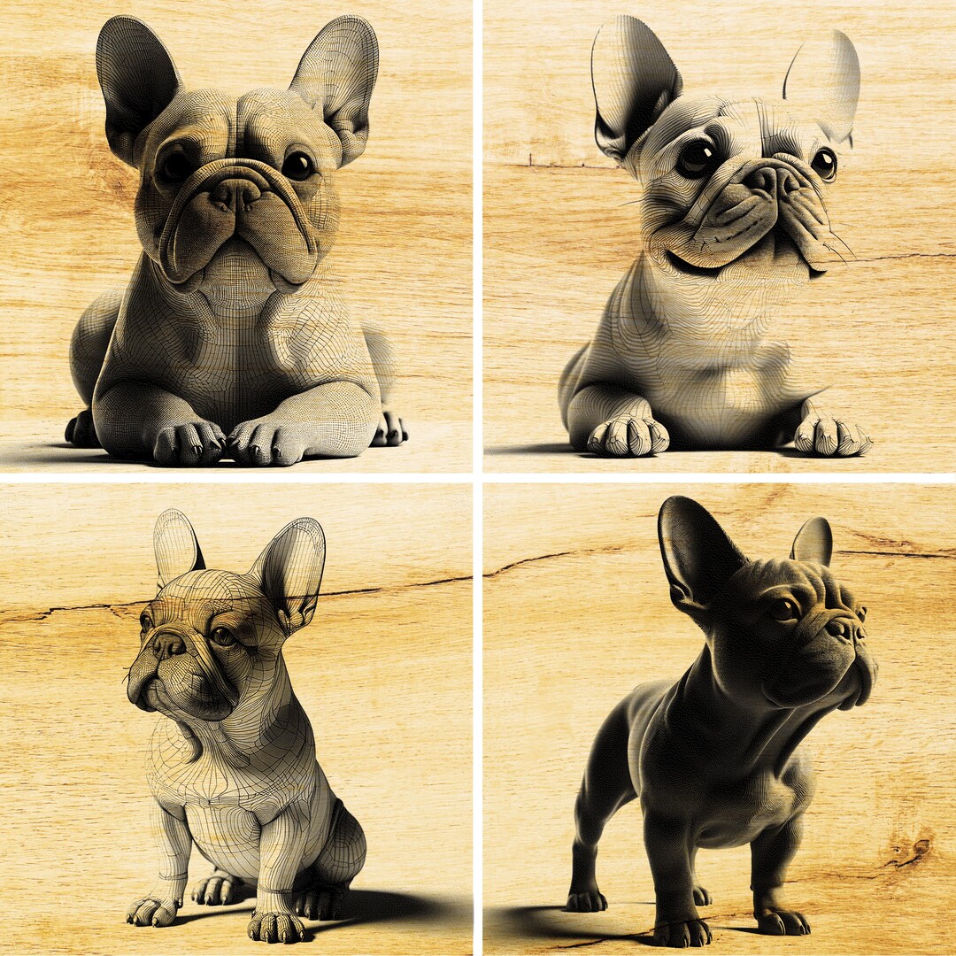 French Bulldog Laser Engraving Set - 4 PNG Digital Files for Engraving ...