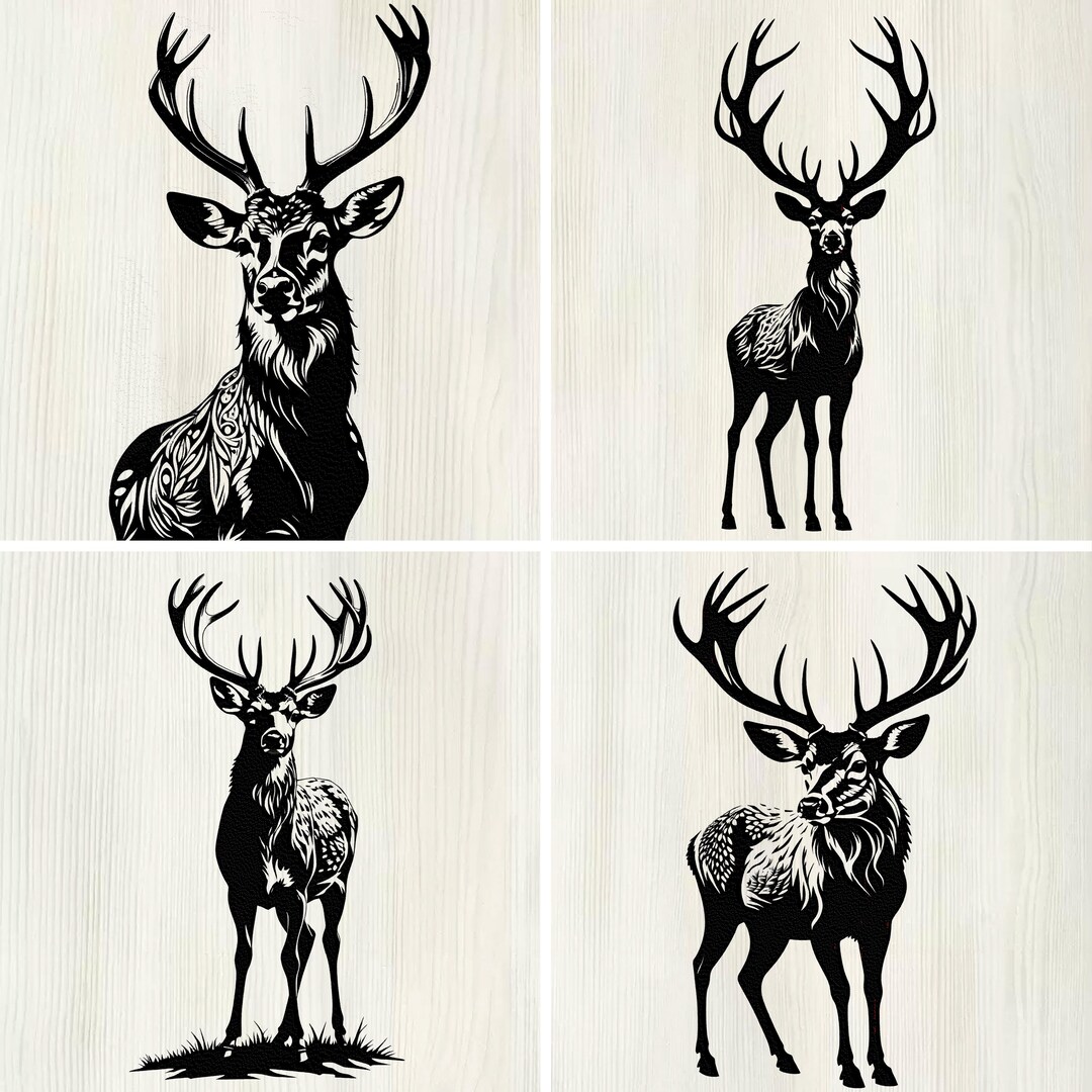 Set of 4 Deer Laser Engraving PNG Files, Stag Antler CNC Etching ...