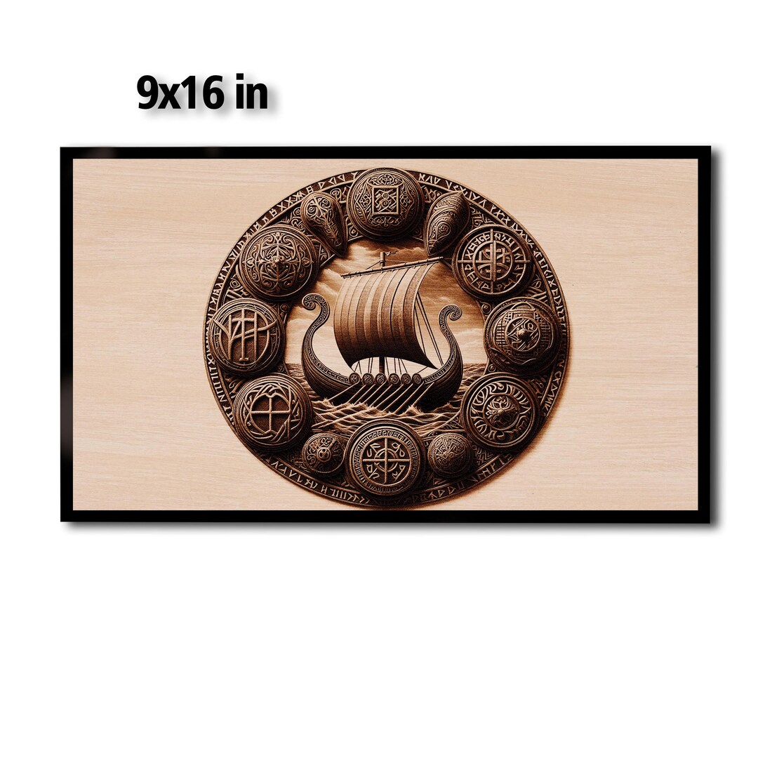 Norse Rune Viking Ship Engraving PNG for Laser, CNC, Xtool, Lightburn ...