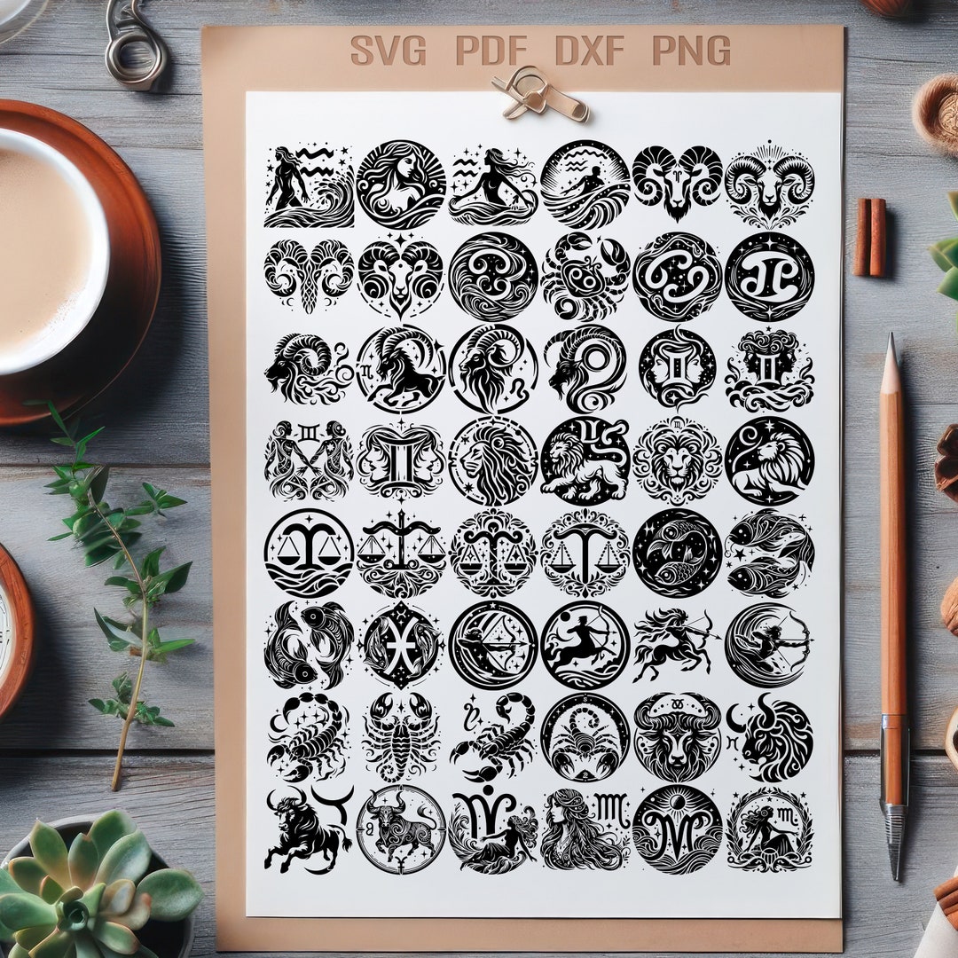 Zodiac Sign Svg Bundle Zodiac Sign Clipart Bundle Astrology Signs Svg ...