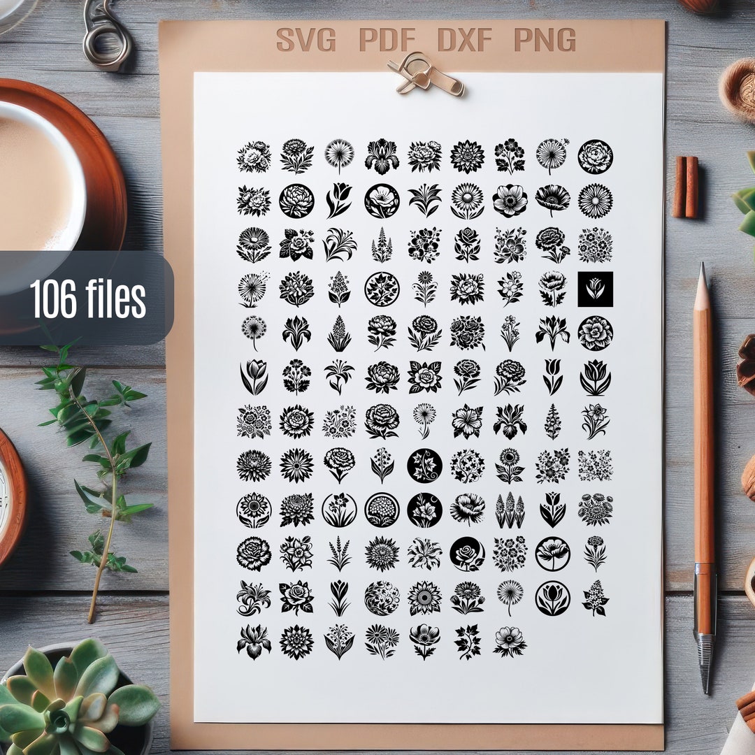 106 Botanical Svg Bundle, Floral Svg, Flower Svg, Botanical Clipart ...