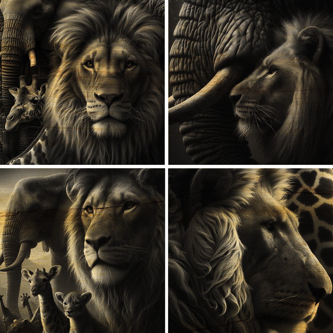 Set of 4 PNG Files for Laser Engraving - African Animals 3D Black ...