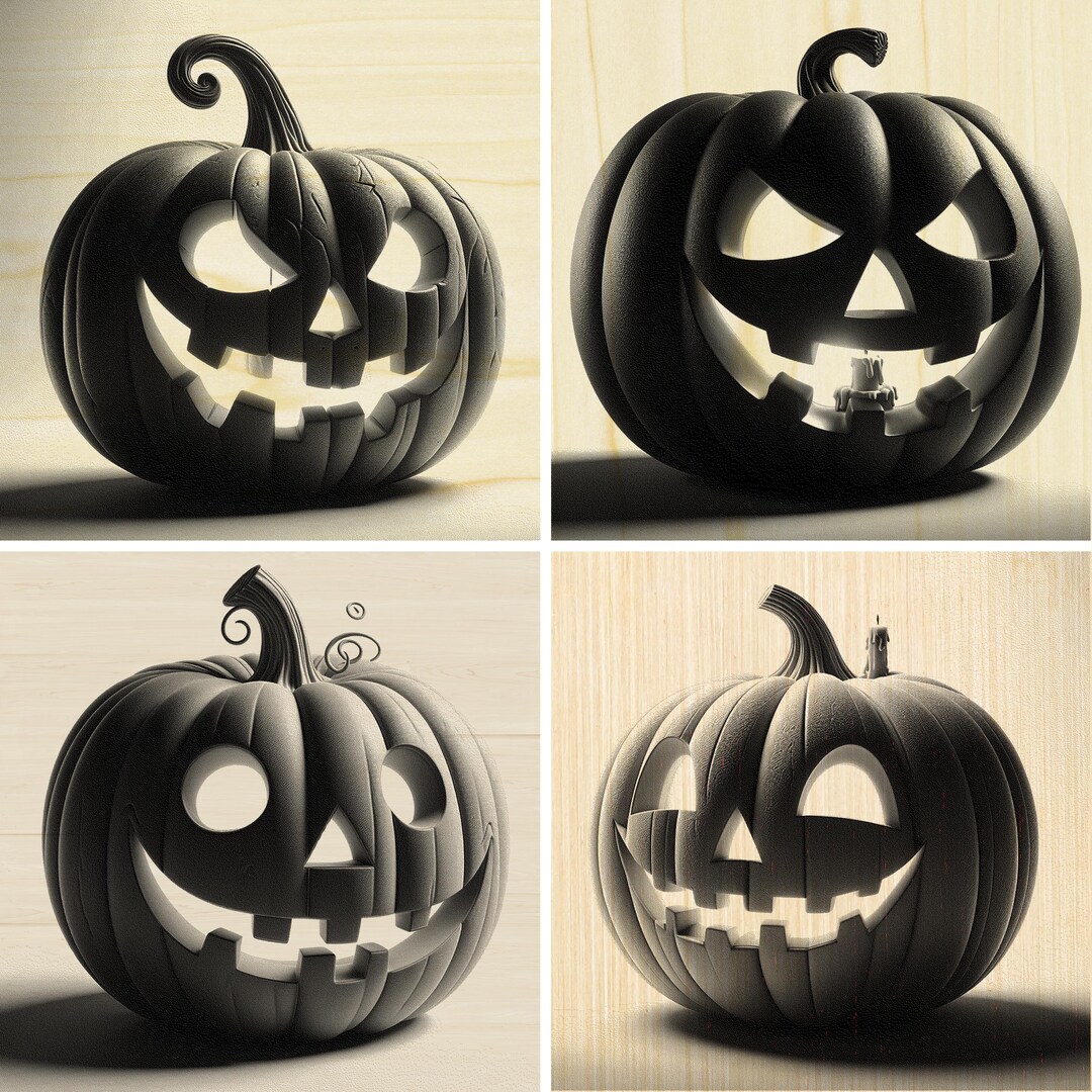 Set of 4 Halloween PNG Files for Laser Engraving | 16K High-resolution ...