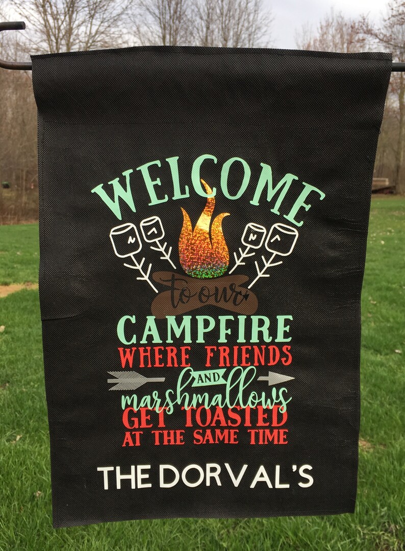 12" X 18" Personalized Camping Flag - Welcome to the Campfire - Etsy