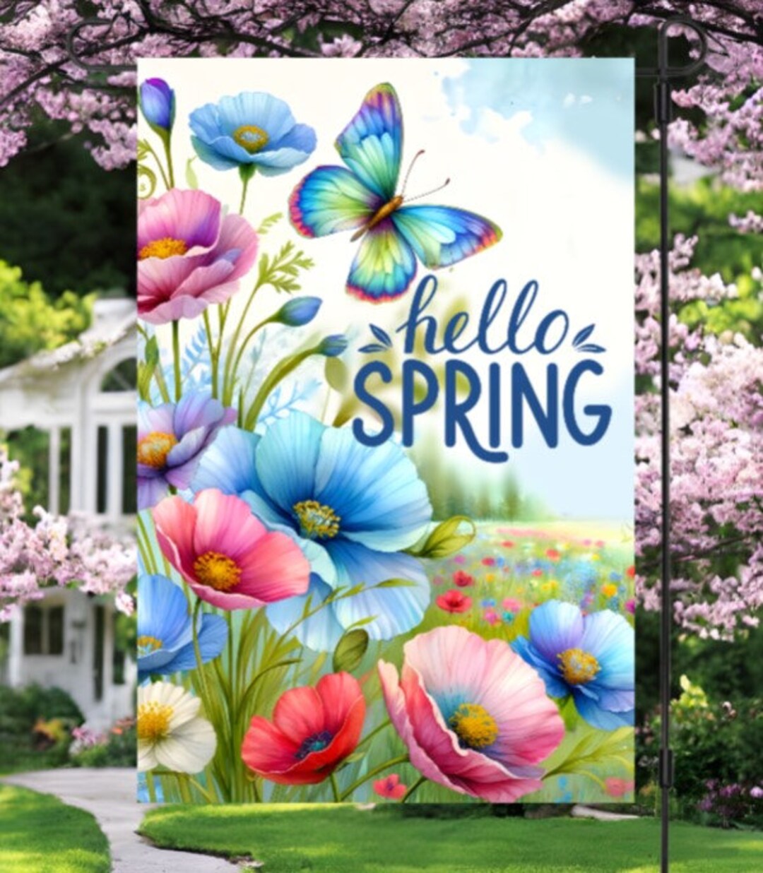 Ready to Press Sublimation Sheet for Garden Flags Hello Spring Blue ...