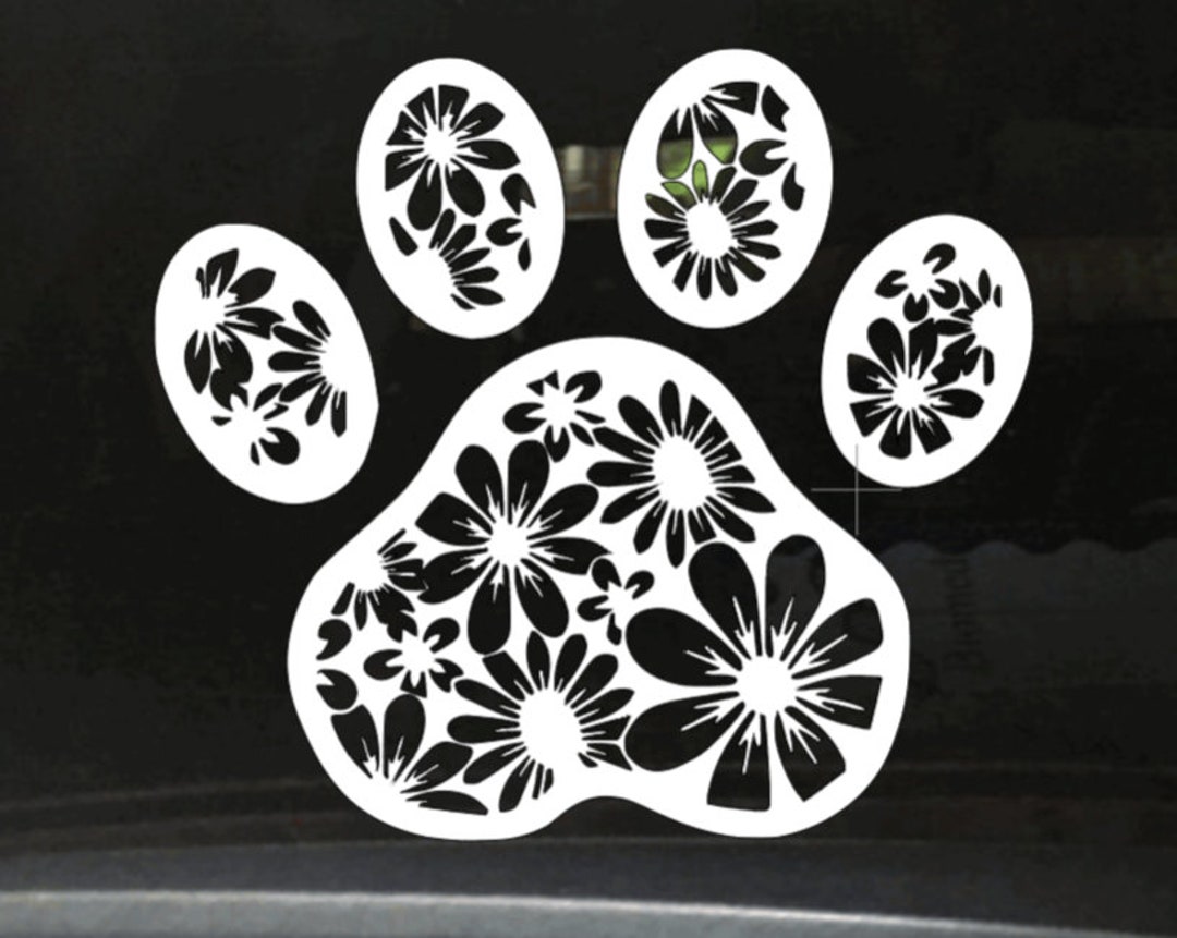 Paw Print Flower Design Vinyl Decal - Etsy