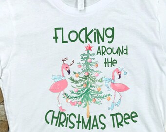 Flocking Around the Christmas Tree Flamingos Ready to Press Transfers ...