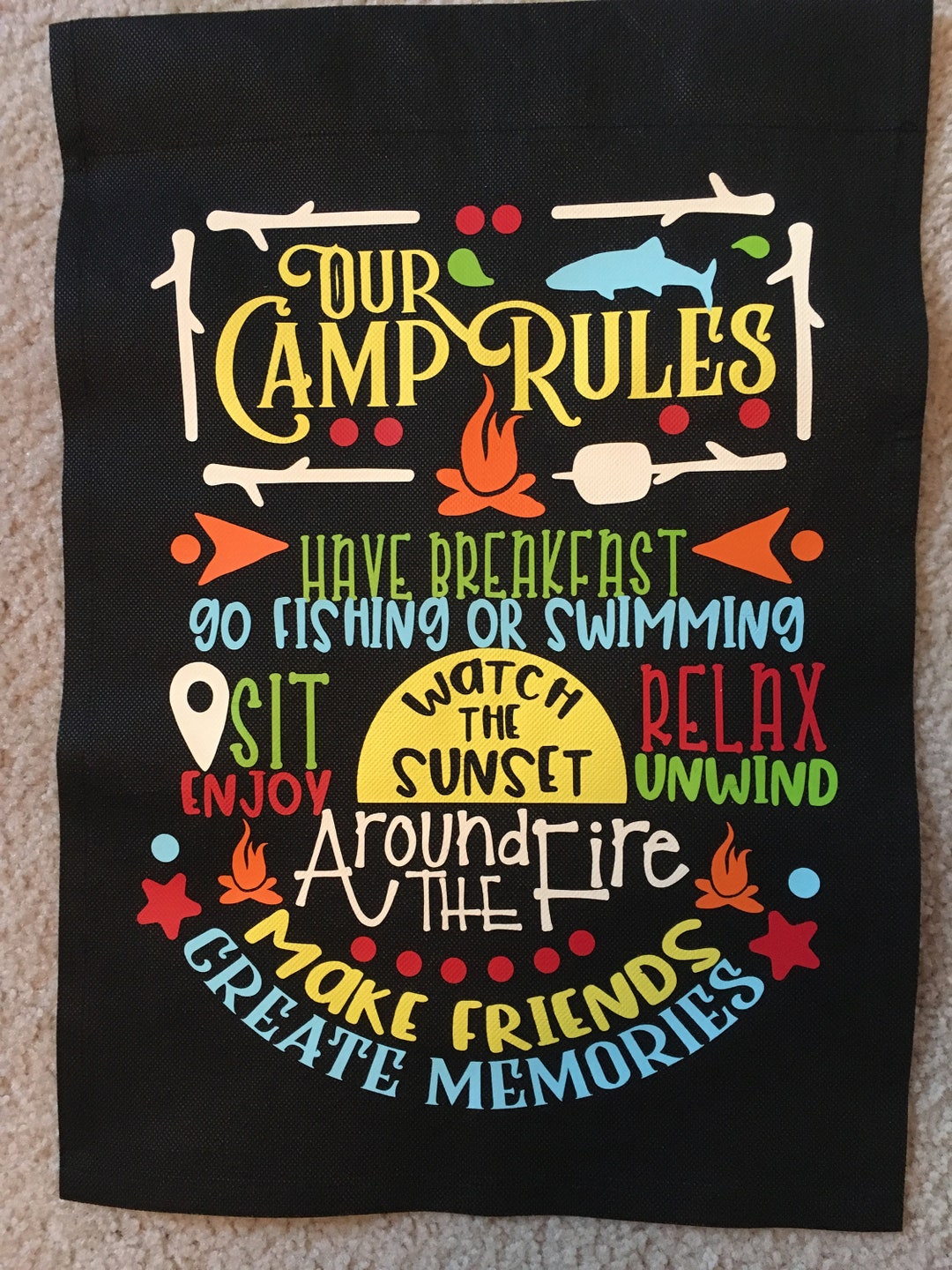 12" X 18" Personalized Camping Flag - Camp Rules - Etsy