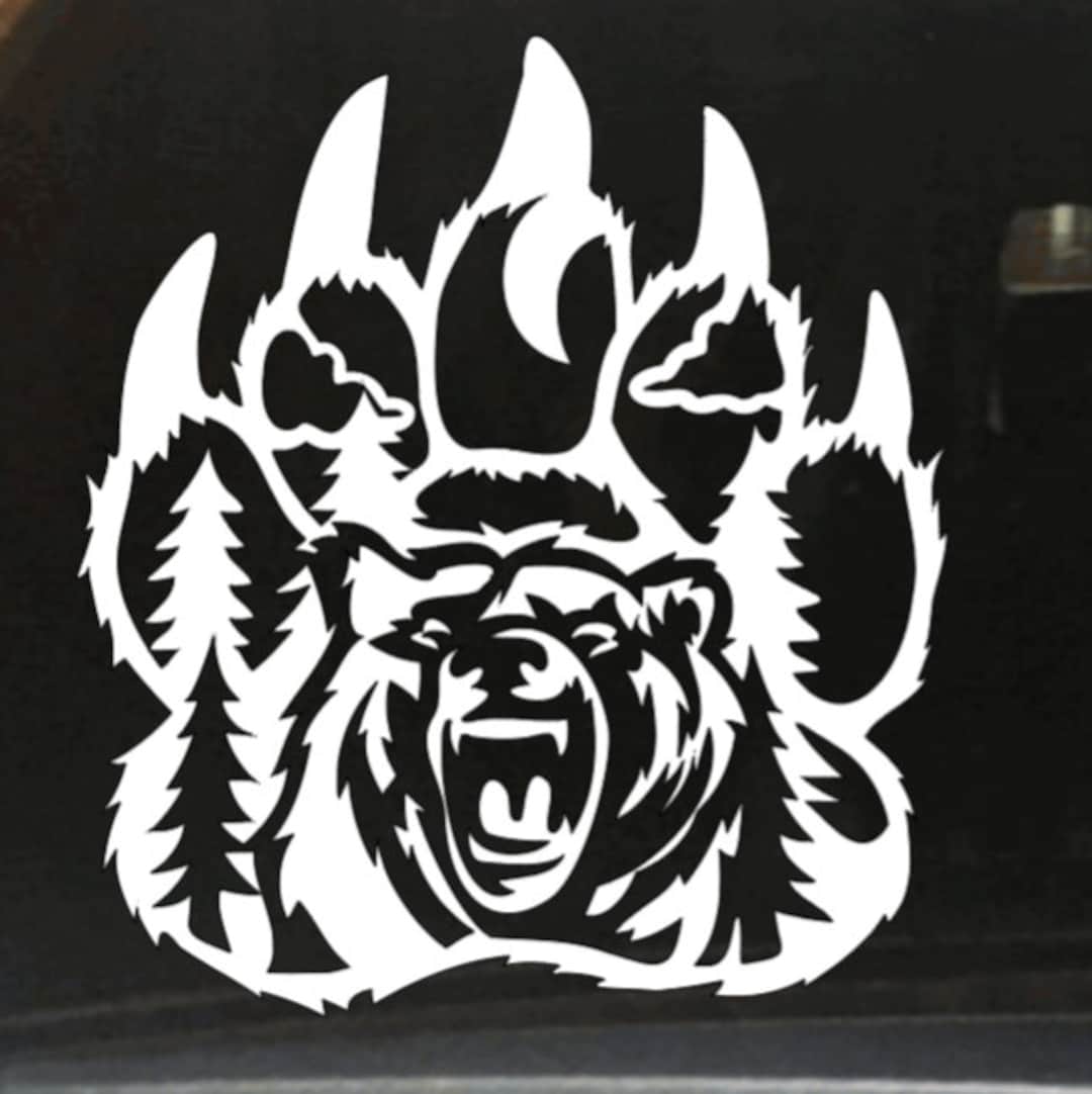 Bear Face in Paw Print - Vinyl Decal - Etsy