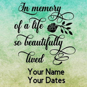 Memorial - in Memory of A Life so Beautifully Lived - Vinyl Decal - Etsy