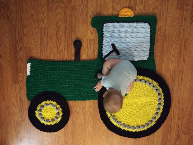 Little Green Tractor Rug / Farm Nursery Rug / Country Kids Room Rug ...