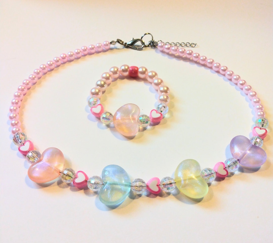Girls Valentine Necklace Set, Whimsical Kids Heart Jewelry, Girls Heart ...