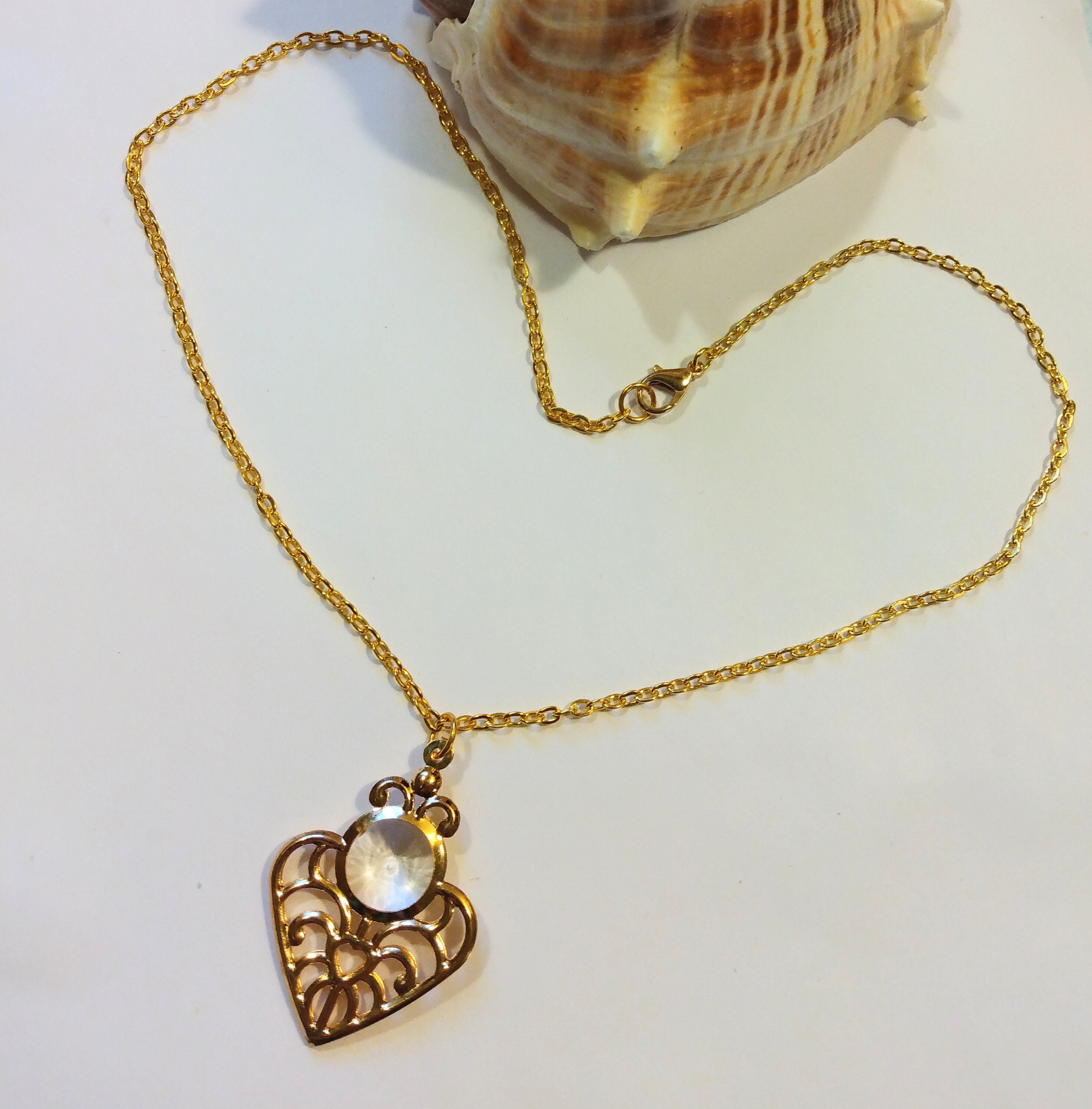 Ladies Art Glass Style Heart Pendant Necklace, Ladies Valentine Heart ...