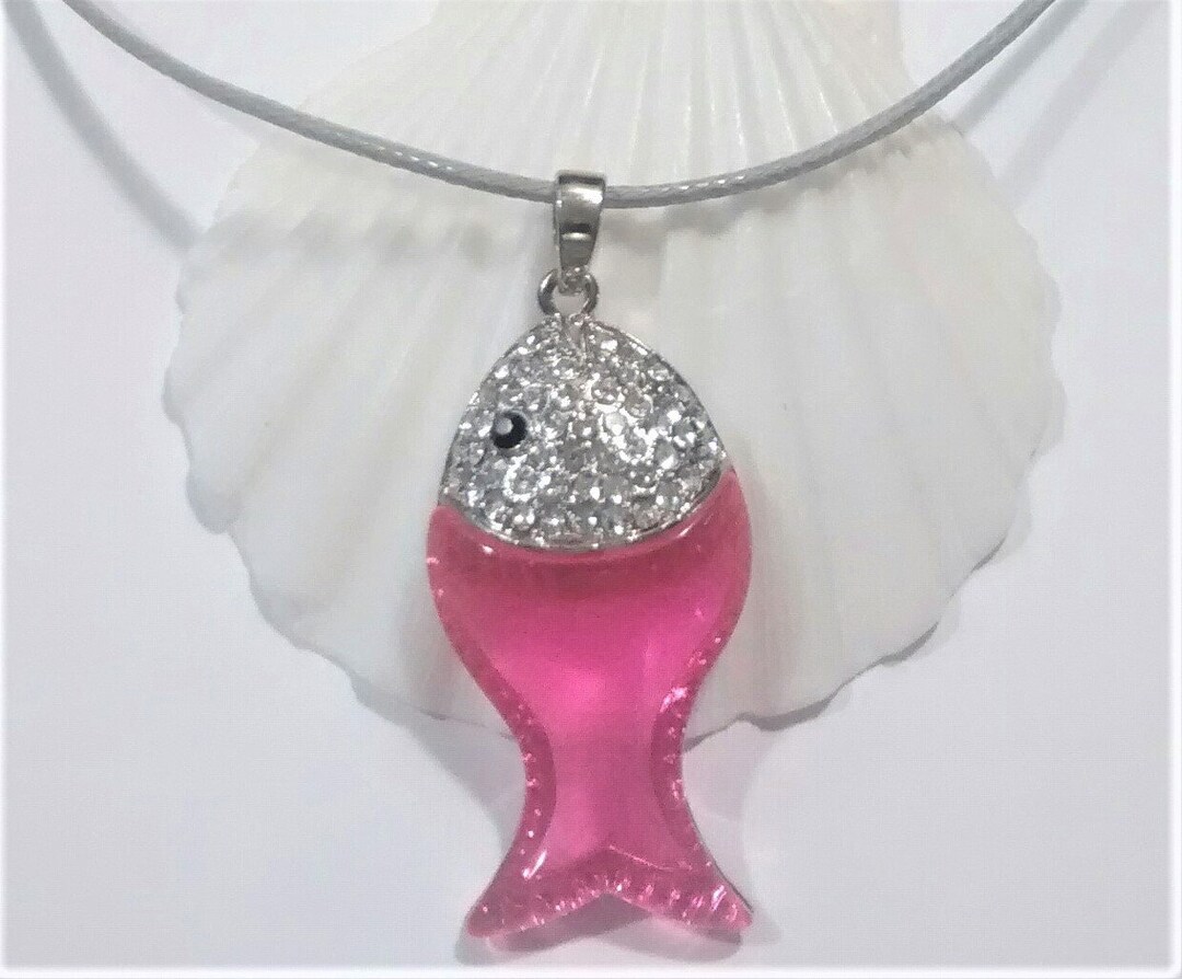 Rhinestone Fish Pendant Necklace: Hot Pink Lucite, Silver Alloy - Etsy