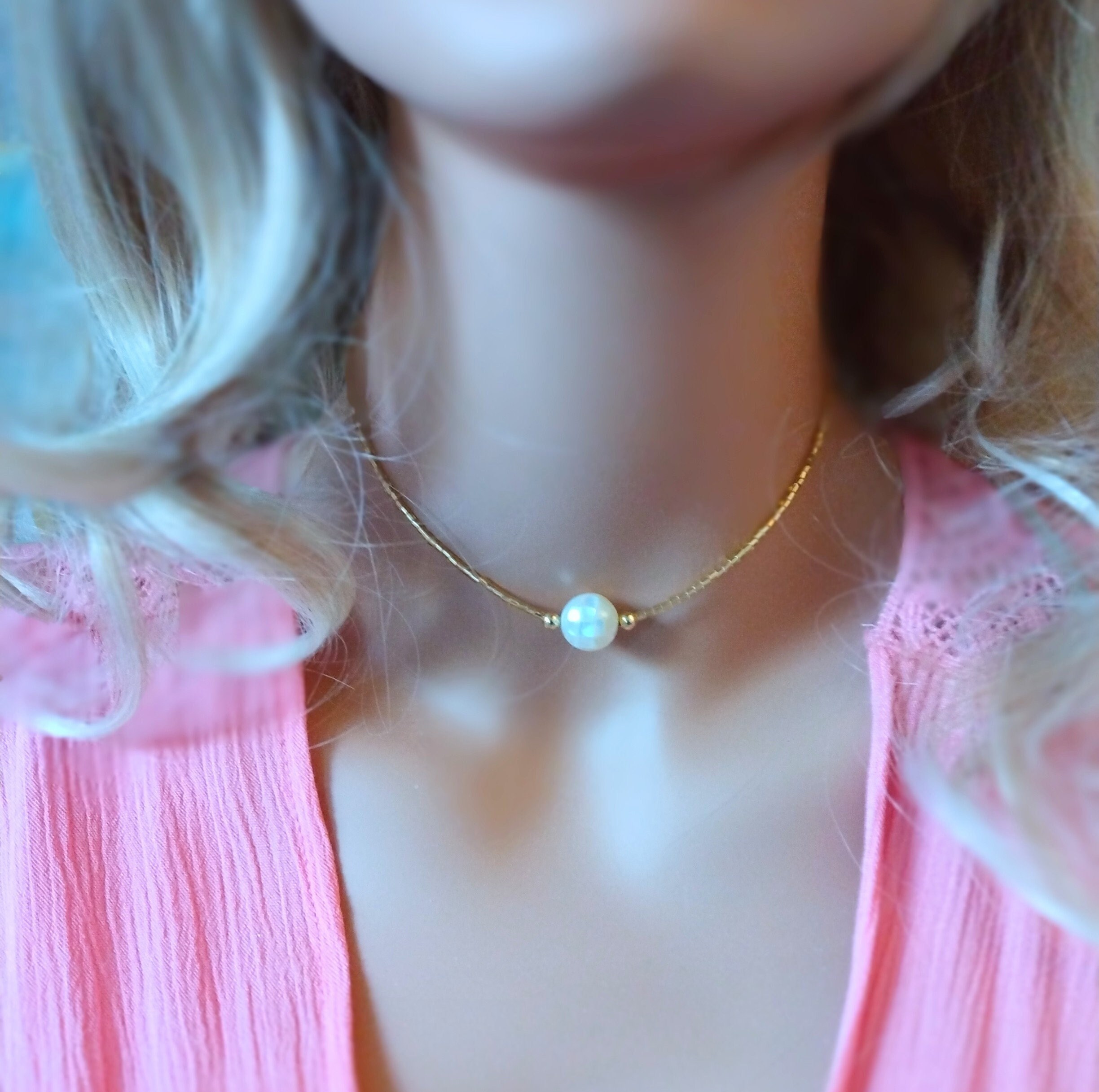 Shell Bead Choker Necklace, Beach Choker Necklace, Pearl Choker, Gold ...