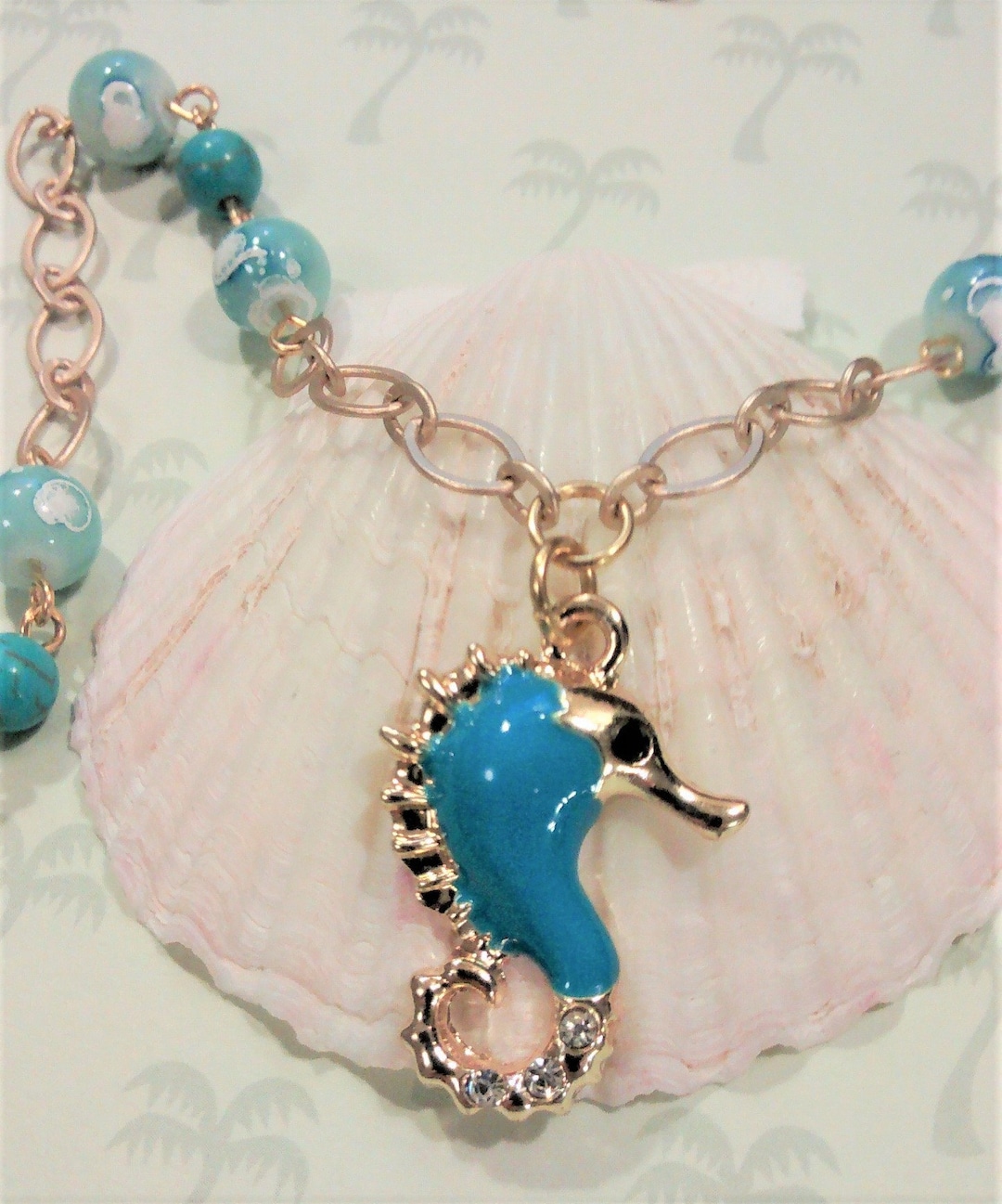 Gold Plated Turquoise Bead Seahorse Necklace, Sea Pendant Necklace ...