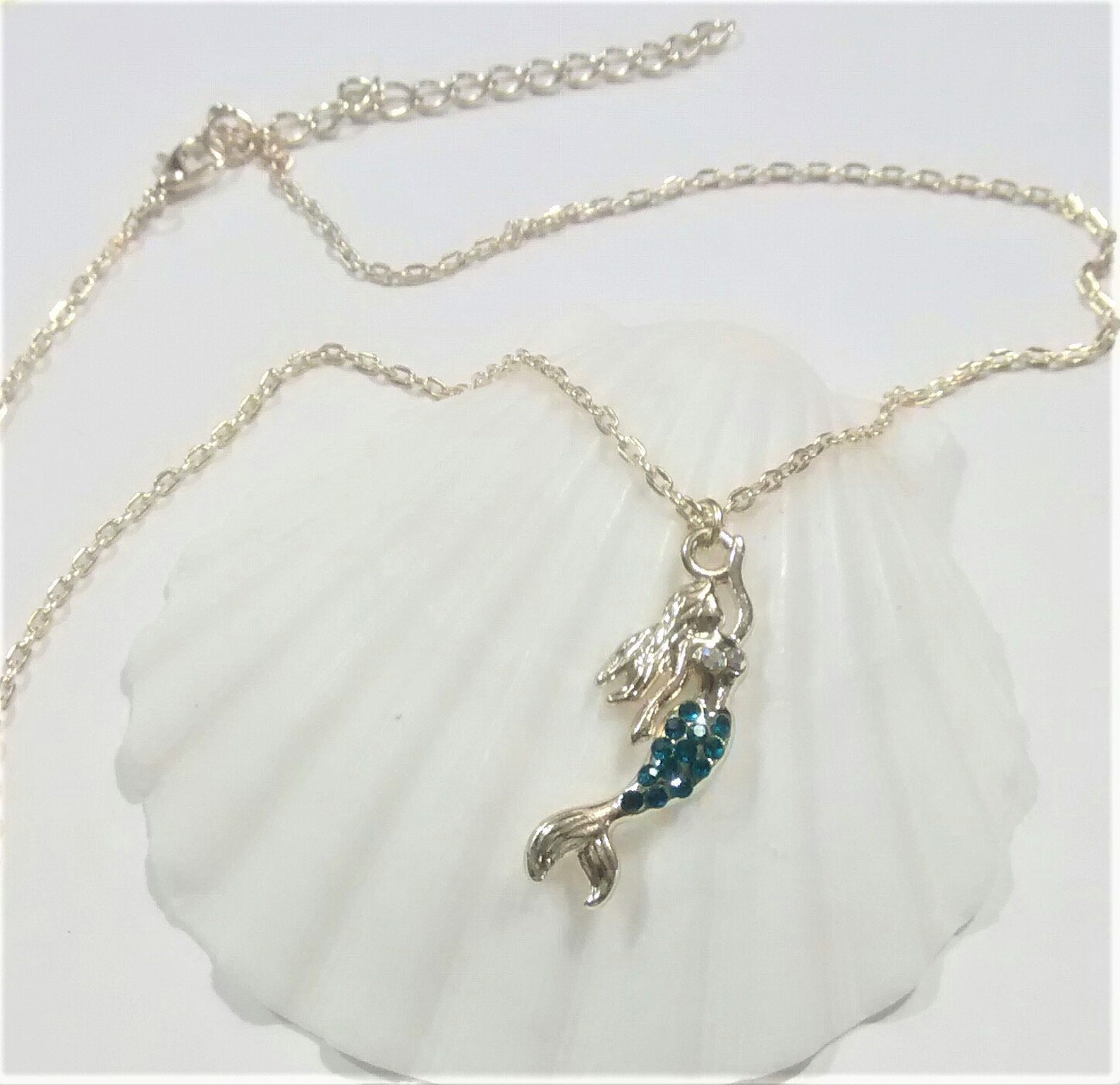 Rhinestone Mermaid Necklace, Gold Mermaid Pendant Necklace, Ladies and ...