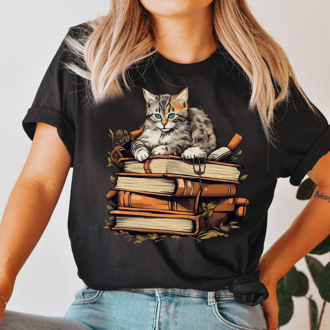 Camisa librería, libros para dormir de gatos, dama gatita, regalo de ...