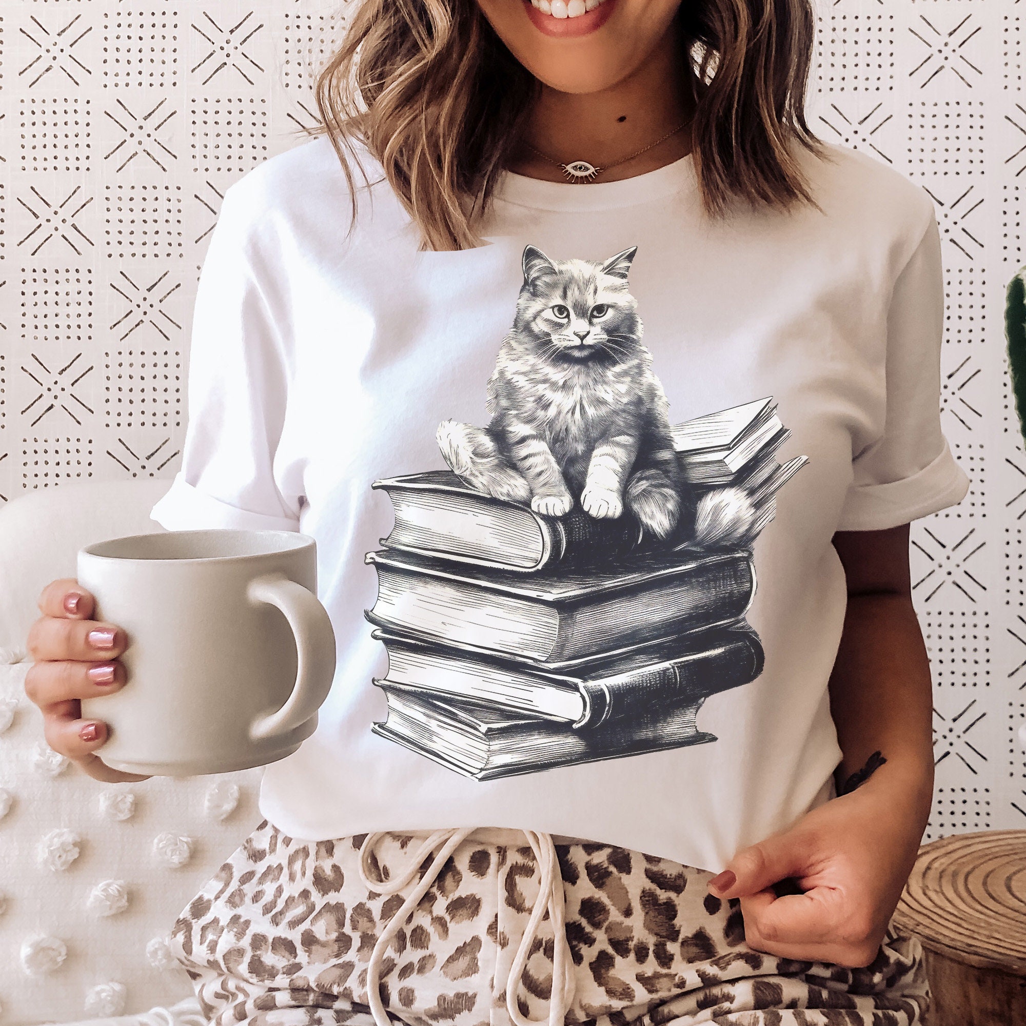 Camisa librería, libros para dormir de gatos, dama gatita, regalo de ...