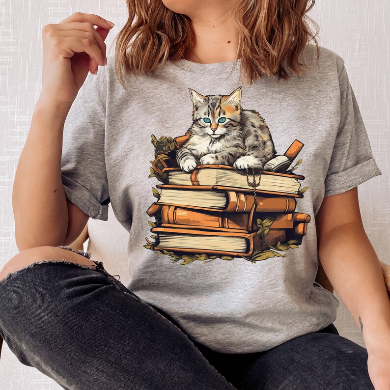Camisa librería, libros para dormir de gatos, dama gatita, regalo de ...