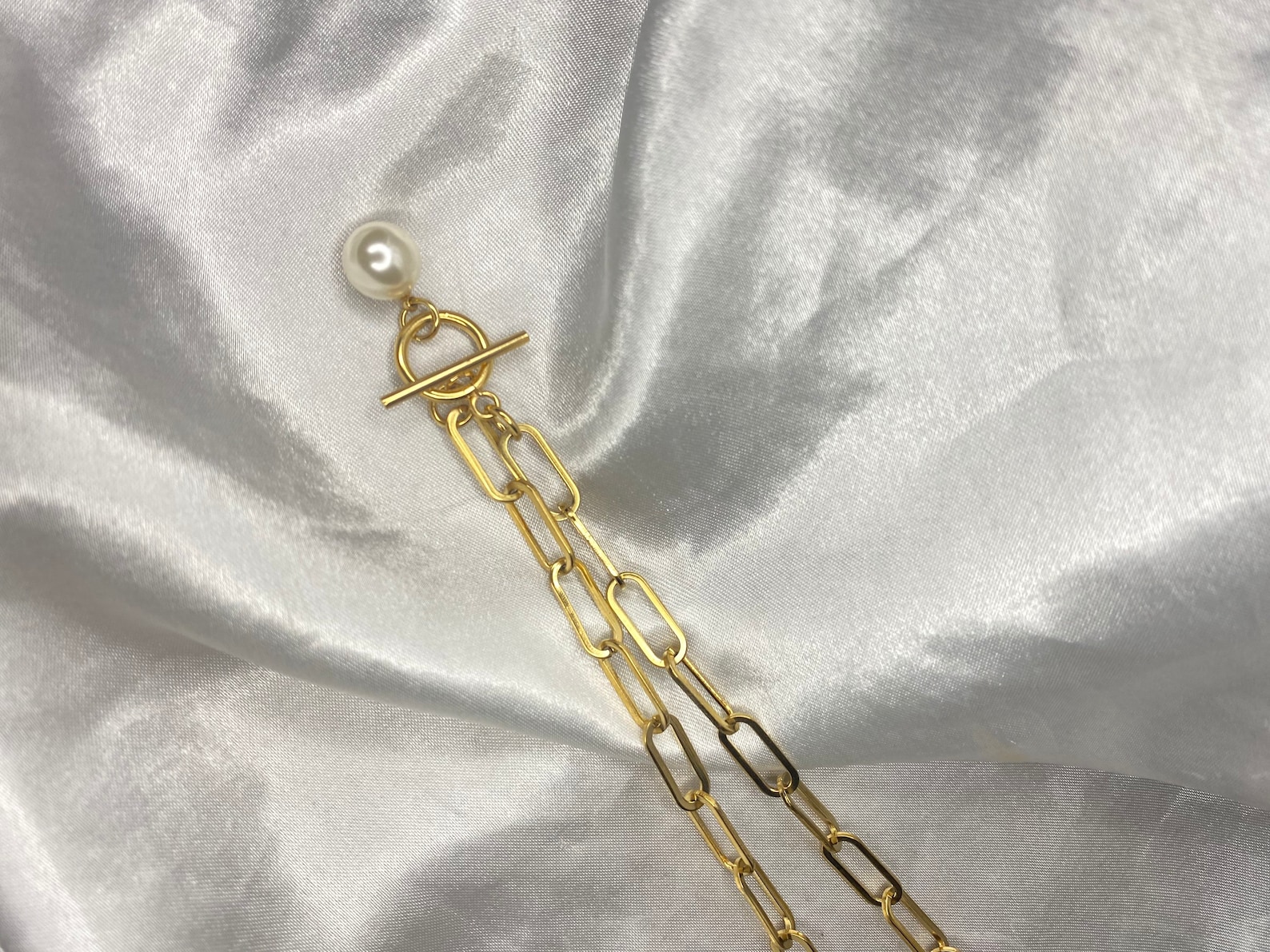 Gold Toggle Paperclip Chain Necklace With Pearl Stainless - Etsy