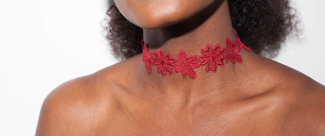 Beautiful Red Lace Choker - Patterned Lace Choker - Choker Necklace ...