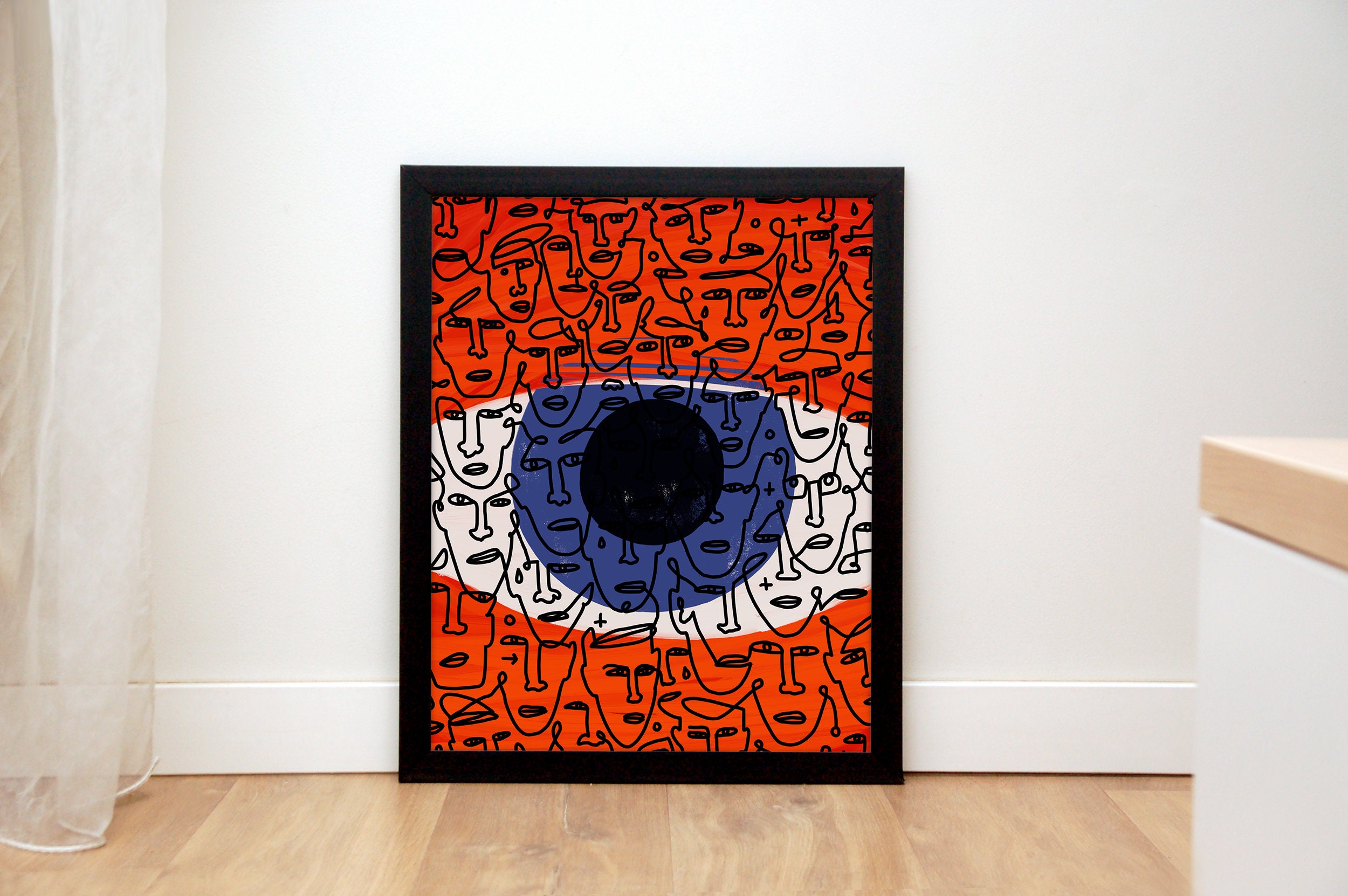 Red One Line Drawing Downloadable Print, Bauhaus Wall Art, Funky Teen ...