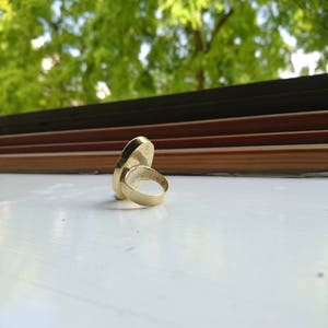 Topsy Long Oval Brass Statement Ring With Lepidolite Cabochon Gemstone ...