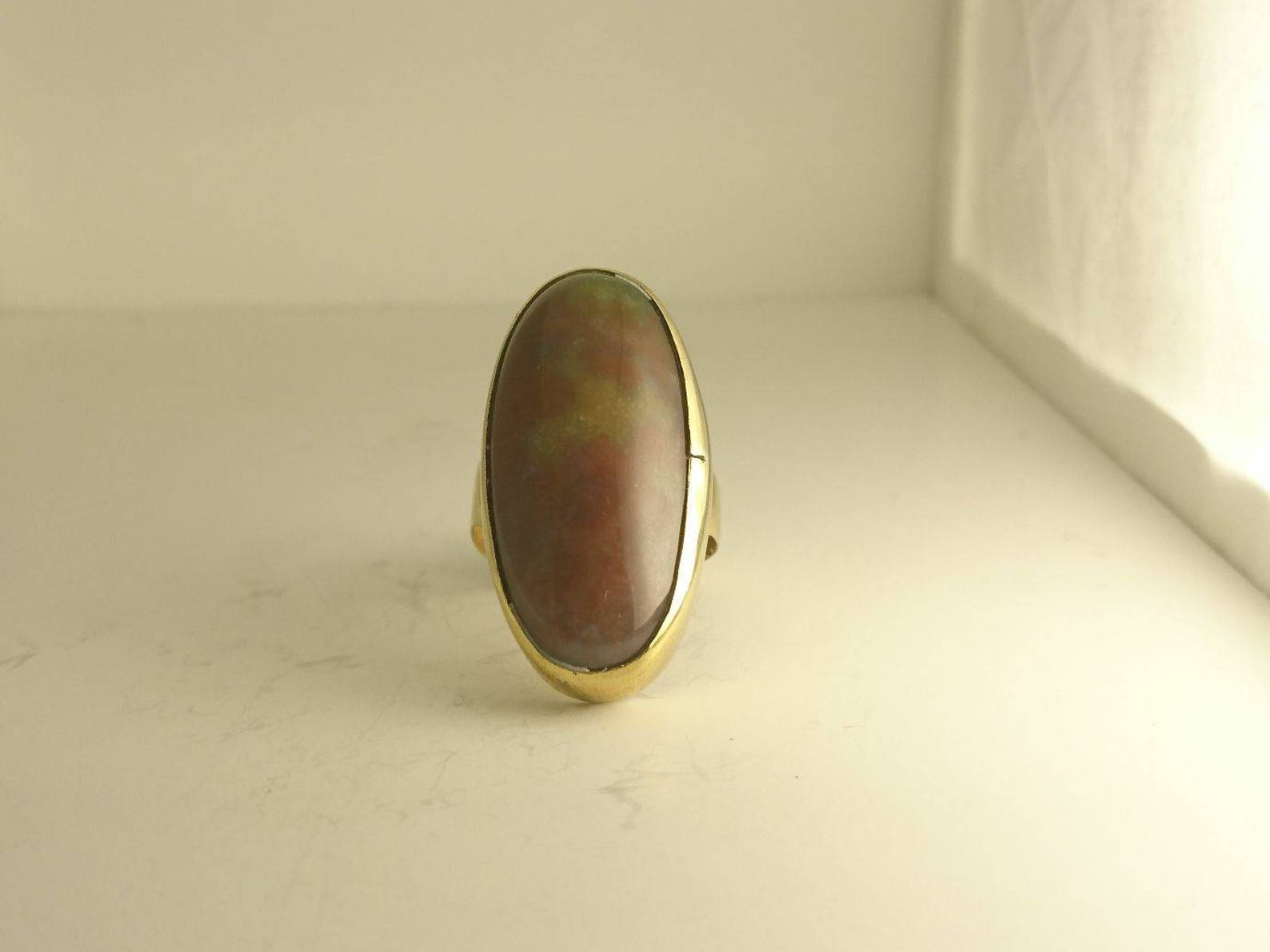 Topsy Long Oval Brass Statement Ring With Lepidolite Cabochon Gemstone ...