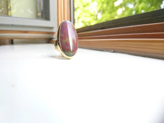 Topsy Long Oval Brass Statement Ring With Lepidolite Cabochon | Etsy