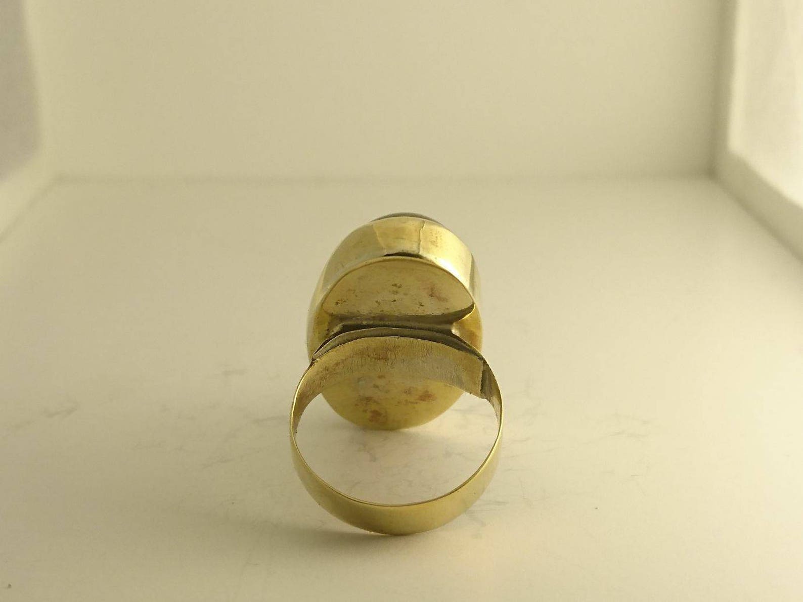 Topsy Long Oval Brass Statement Ring With Lepidolite Cabochon Gemstone ...