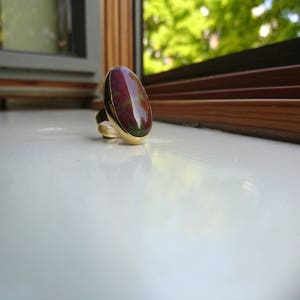 Topsy Long Oval Brass Statement Ring With Lepidolite Cabochon Gemstone ...