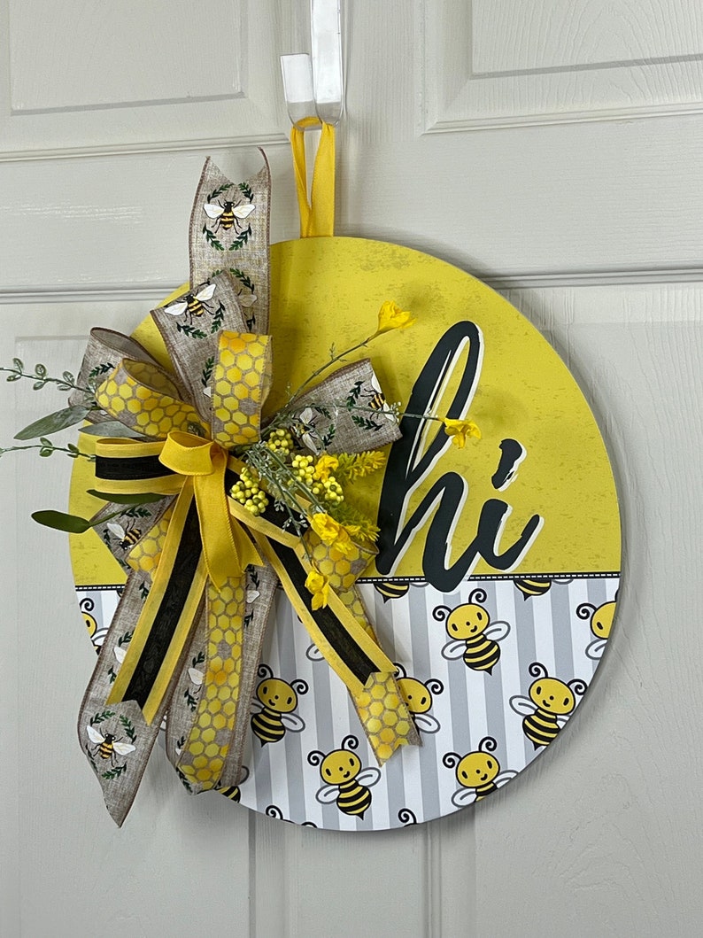 Charming Bee-themed Yellow and White Door Hanger With Floral Accents ...