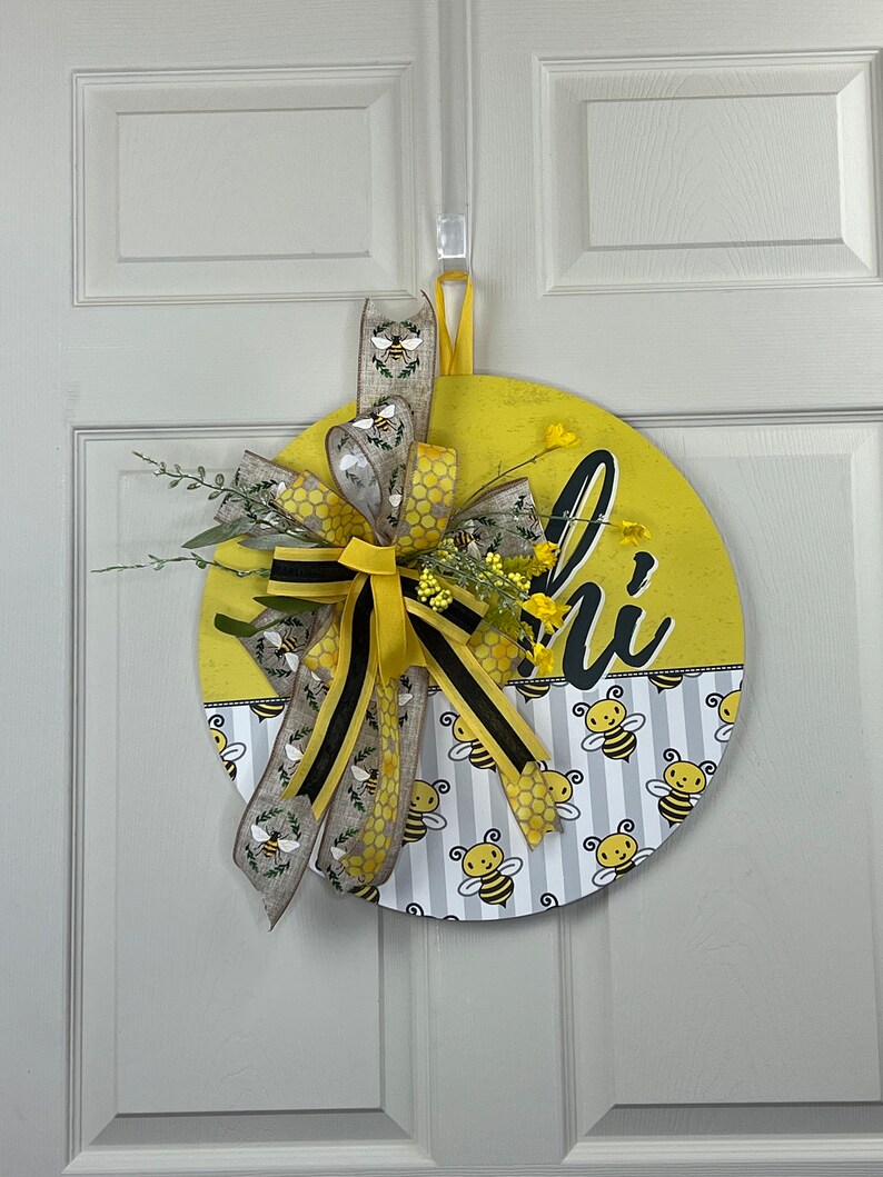 Charming Bee-themed Yellow and White Door Hanger With Floral Accents ...