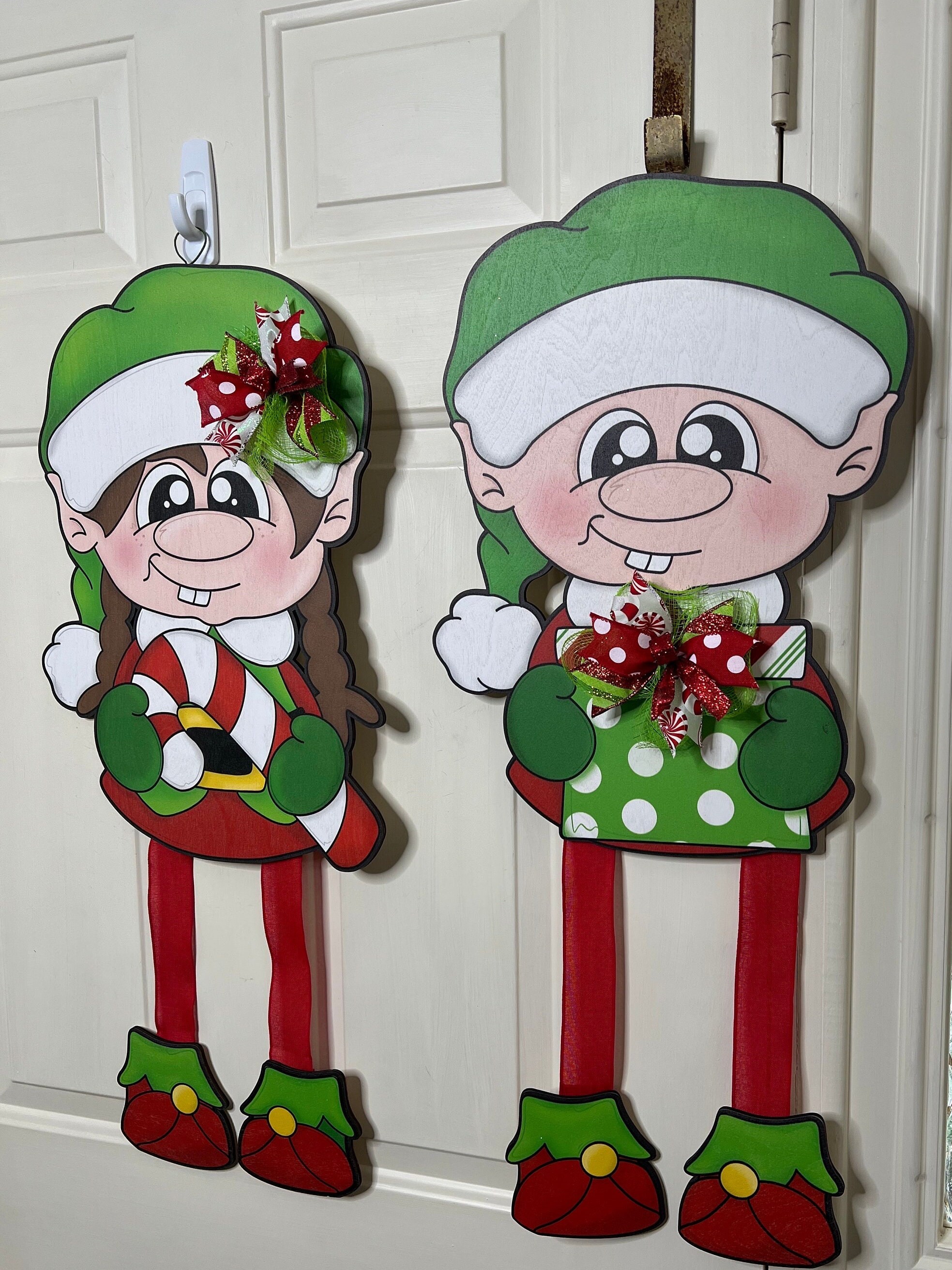 Christmas Elves Christmas Door Hanger Elf Wreath Elf Decor - Etsy