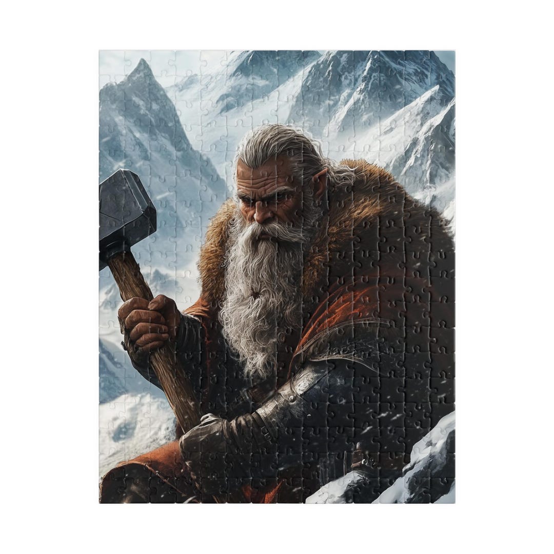 Jigsaw Puzzle of Dwarf Warrior Against a Backdrop of Snowy Mountains ...
