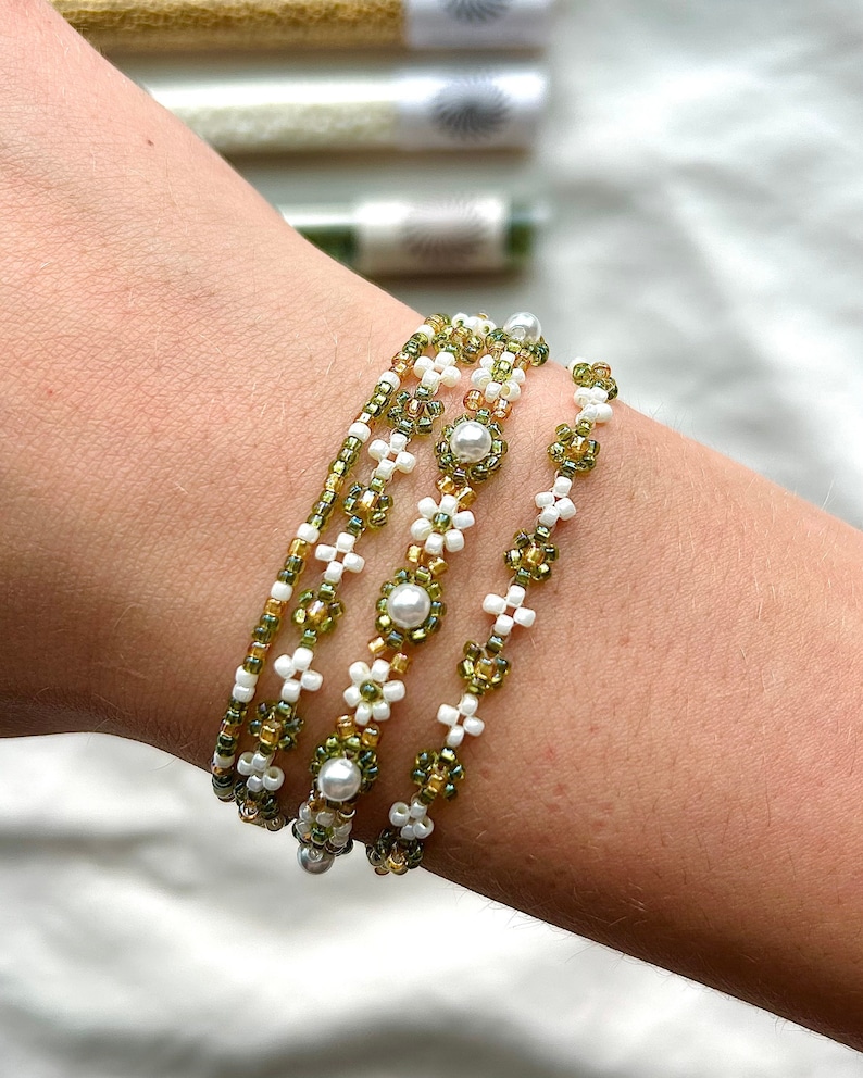 Olive Green Flower Beaded Bracelet - Etsy