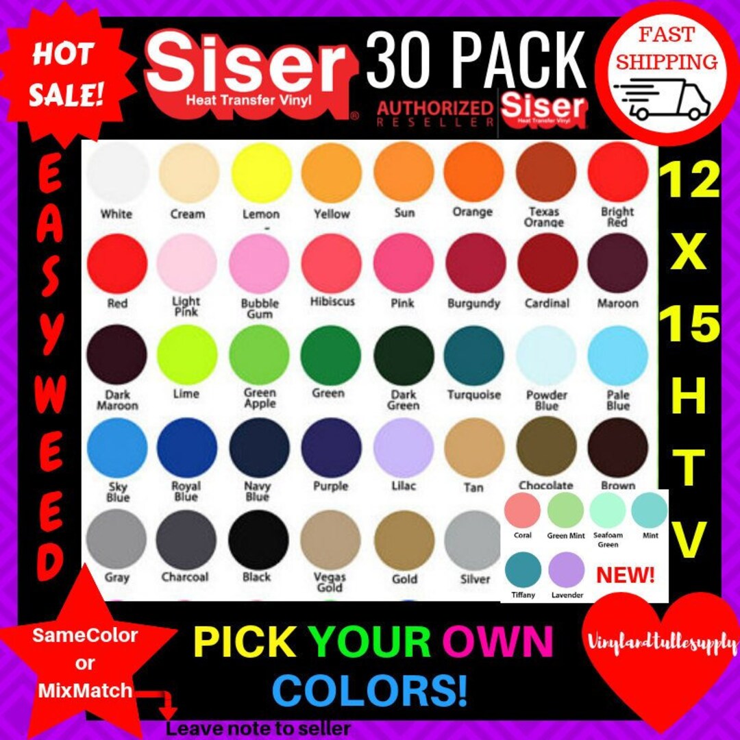 12"*x 15" / 30 Sheets Pack / Siser Easyweed HTV / Heat Transfer Vinyl ...