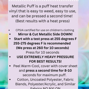 Metallic Puff Vinyl | Heat Transfer | 10" X 1 Yd" | Puffy Vinyl | 3D ...