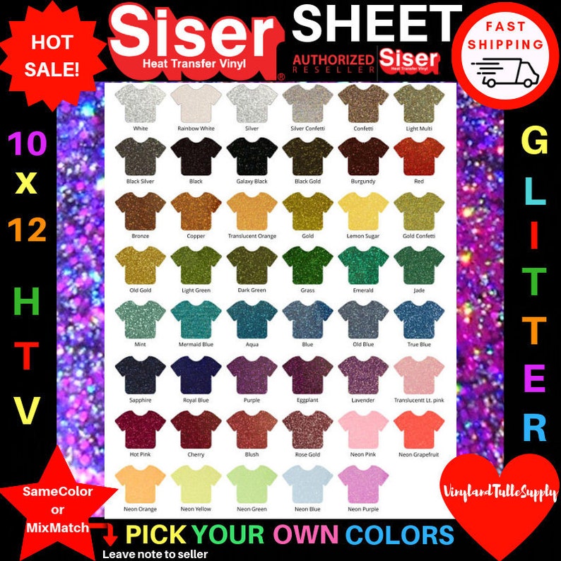 Glitter HTV 10" X 12" / 1-sheet / Glitter Siser Easyweed / HTV / Heat ...