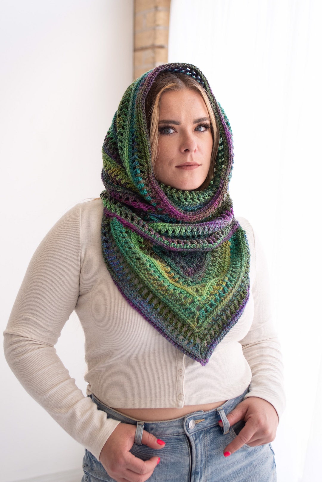 PDF Crochet Pattern - Bohemian Hooded Cowl Scarf - Boho Scarves With ...