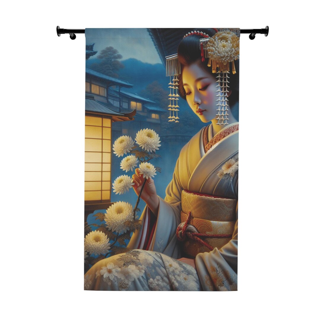 Geisha Night Window Curtains, Japanese Floral Design, Single Panel ...