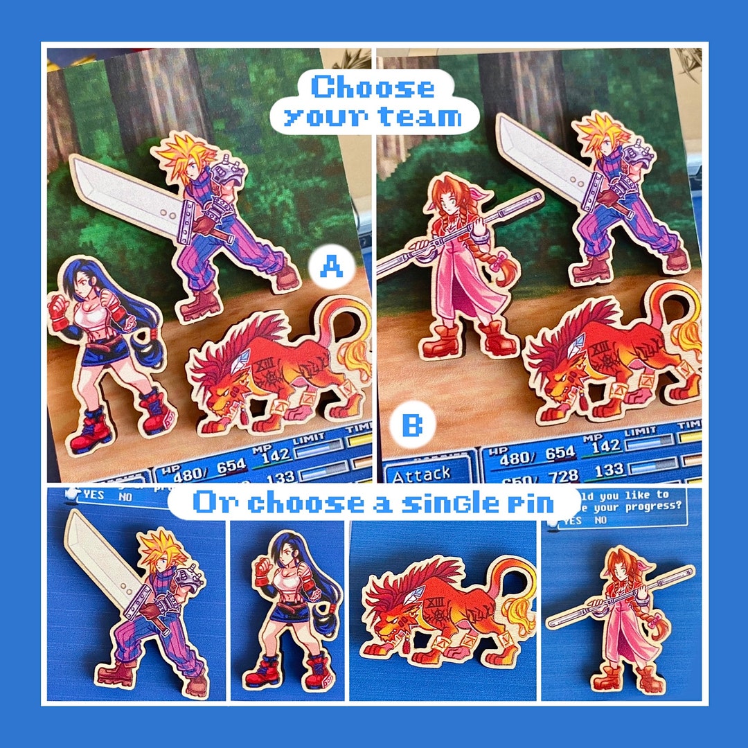 Final Fantasy 7 Pin Brooch FFVII Wooden Pins Badge FF7 Cloud Strife ...